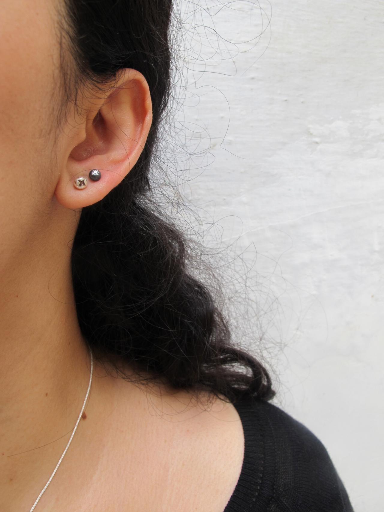 Minimalist Sterling Silver Stud Earrings Rustic Dainty Bohemian Jewelry ...