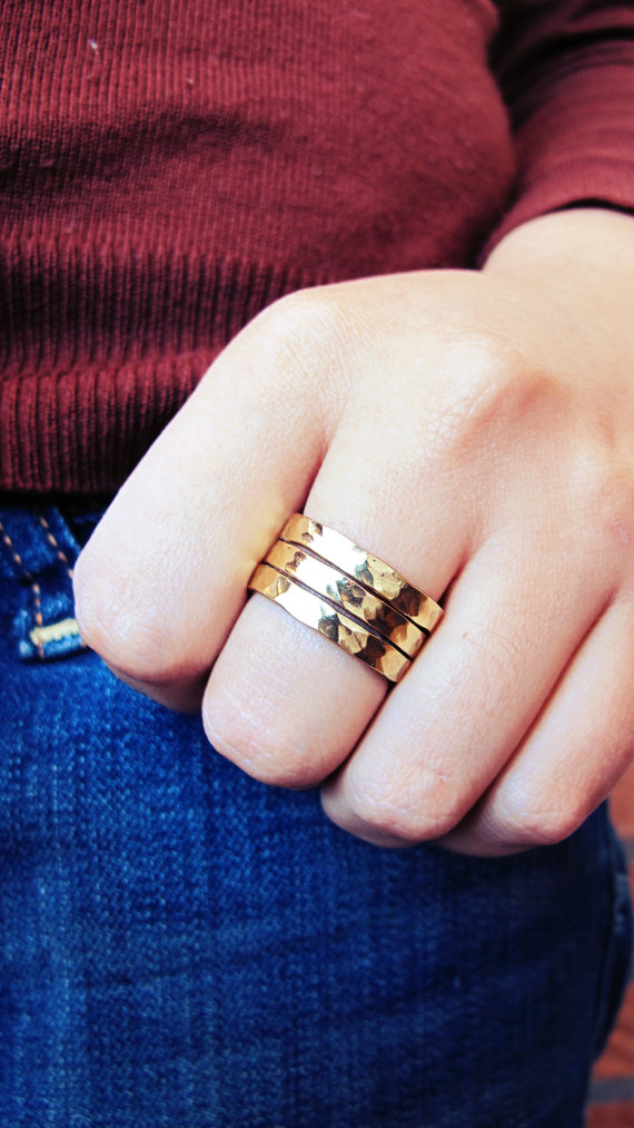 Golden Bands- Bronze Hammered Stacking Rings on Luulla